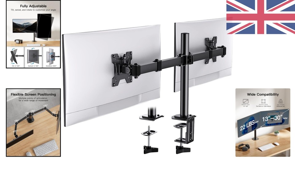 Dual Monitor Arm with 360° Rotation and 90° Tilt for Ergonomic ...