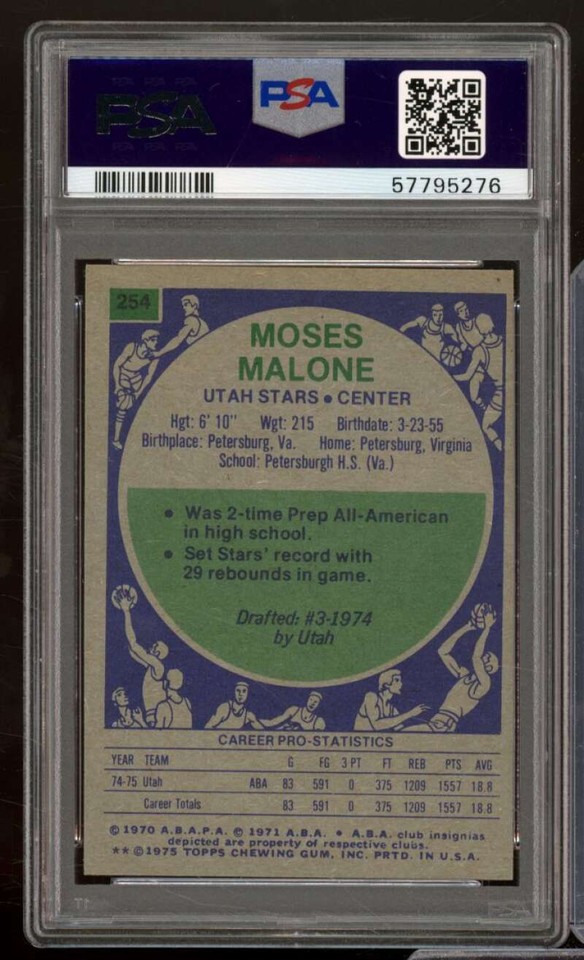 Moses Malone Rookie Card 1975-76 Topps #254 PSA 6 | eBay