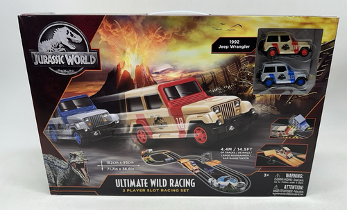 Jurassic World Dinosaur Chase Slot Car Racing Track Wrangler Jeep Race ...