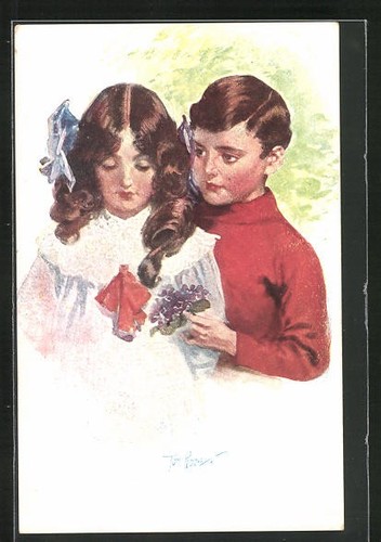 Künstler-AK Tom Peddie: Niedliches Kinderpaar | eBay