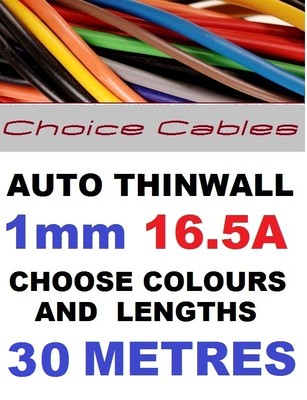 THINWALL AUTOMOTIVE CABLE 1MM CAR BOAT LOOM WIRE 16A 40 COLOURS 30M 32/ ...