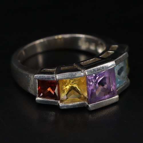 Sterling Silver MICHELLE ALBALA Amethyst Garnet Topaz Cocktail Ring ...