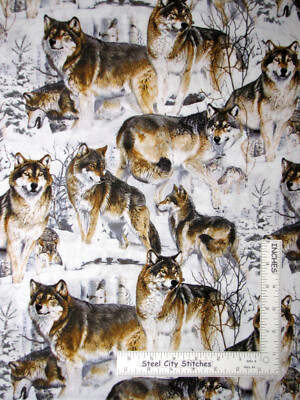 Wolves In The Snow Scenic Wolf Animals Cotton Fabric David Textiles By ...