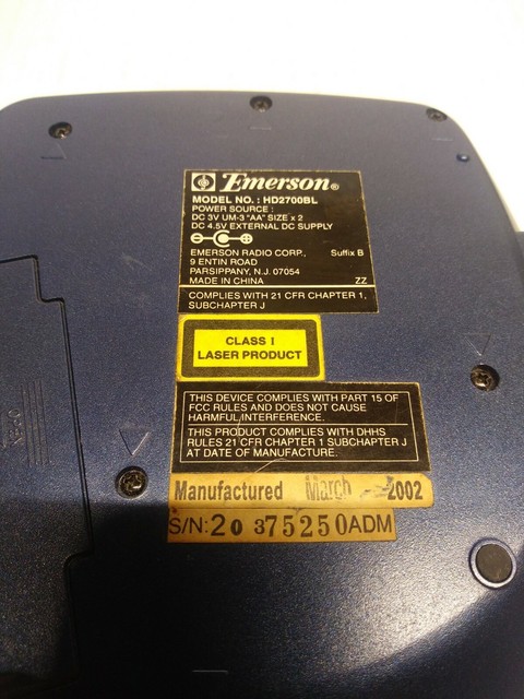 Emerson HD7088 Walkman Portable CD Player Mp3 45 Second Ultra Anti Skip ...