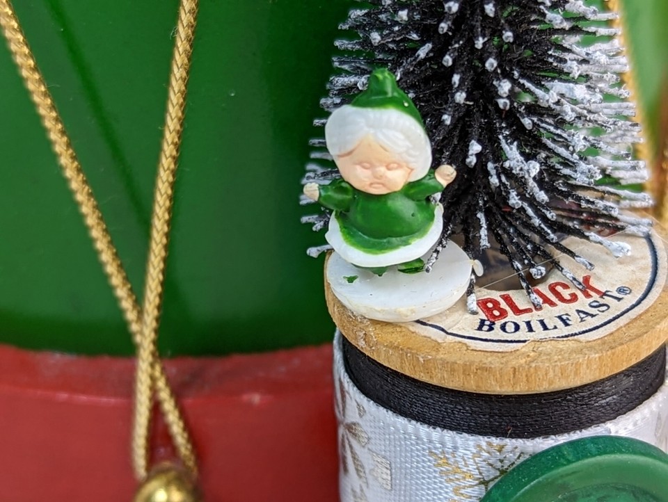 Christmas Decor Handmade w Bottle Brush Tree, Vintage Thread Spool, Elf ...