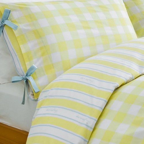 Chelsea Peers yellow white Stripe blue Bows Reversible Duvet Cover Set ...