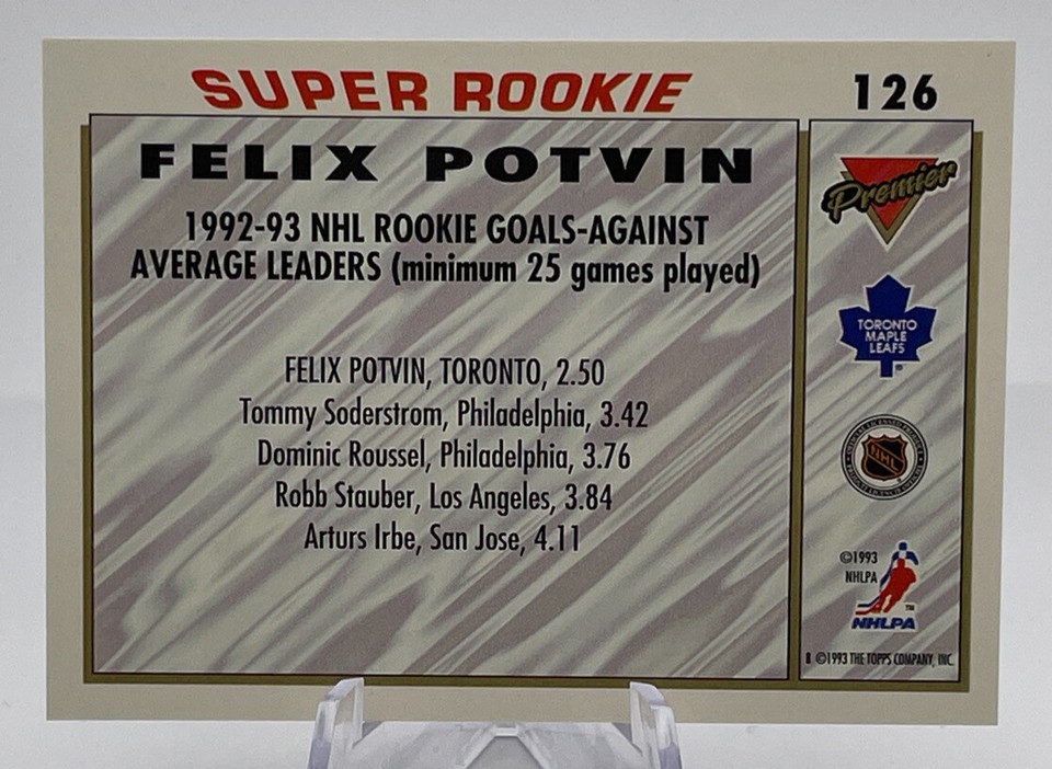 Felix Potvin Super Rookie 1993-94 Topps Premier Hockey #126 Toronto ...