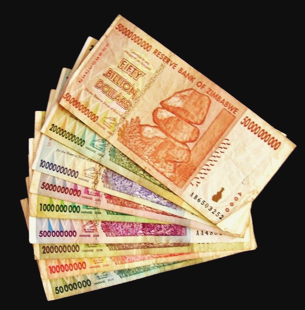 9 Zimbabwe Banknotes-50.100,200,500 Million / 1,5,10,20 & 50 9 Zimbabwe Banknotes-50.100,200,500 Million / 1,5,10,20 & 50
