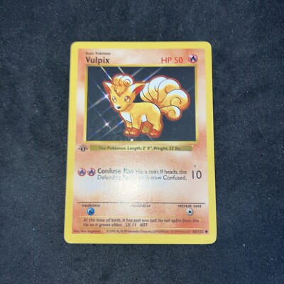 1999 Vulpix - 68/102 Base Set 1st Edition Shadowless Pokemon - NM HP 50 ...