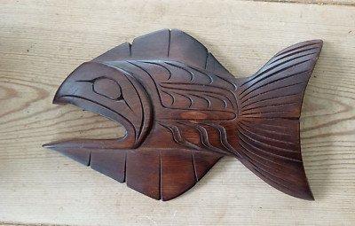 Native American/First Nations carved wooden Halibut by Pete Charlie ...