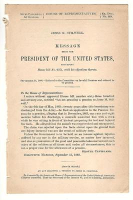 President Grover Cleveland Re: Jesse M. Stilwell Disability Pension ...