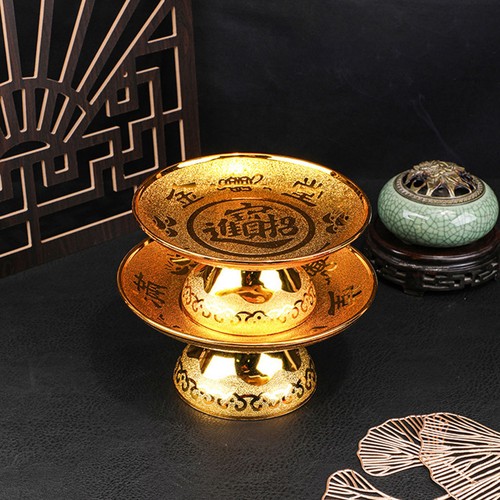 2 Pcs Footed Fruit Tray Chinese God of Wealth Buddhist Offering Plate ...