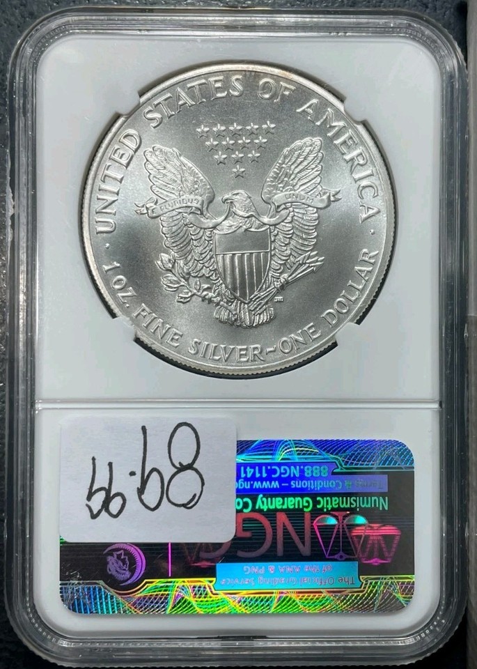 1989 AMERICAN SILVER EAGLE DOLLAR ~ NGC MS 69 CLASSIC BROWN LABEL REF ...