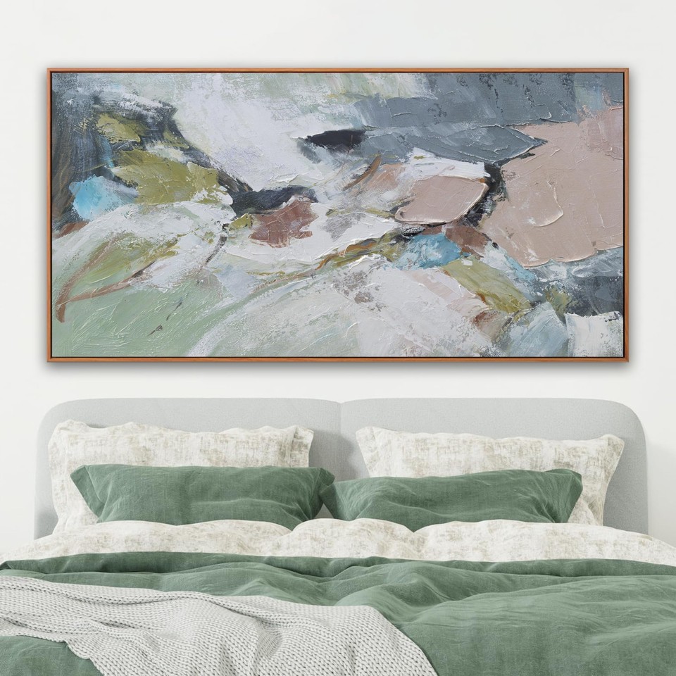 Pink Abstract Painting Large Wall Art Living Room Decor Green Canvas ...