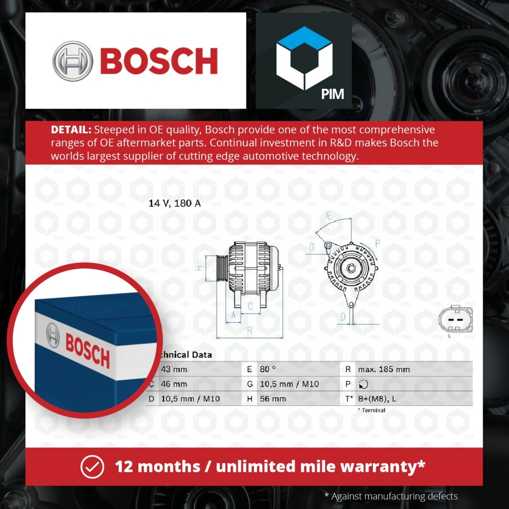 Alternator Fits Land Rover FREELANDER L359 2.2d 06 to 14 Bosch Lr001200 ...