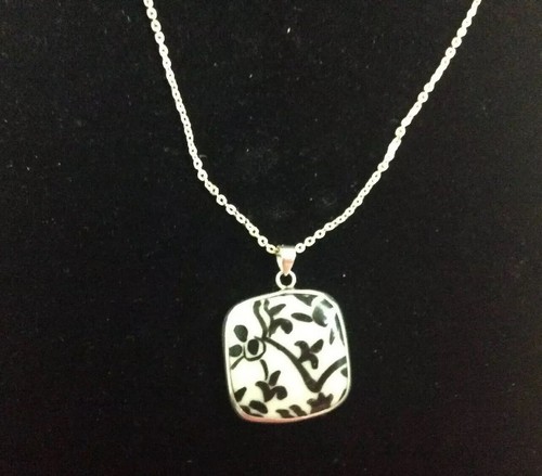 Vintage Sterling Silver Italy Chain Necklace & Enamel Oriental Tile ...