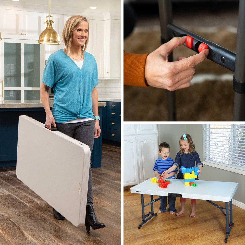 Lifetime 4ft Folding Table 80387 Adjustable Height Almond 24x48 Indoor ...