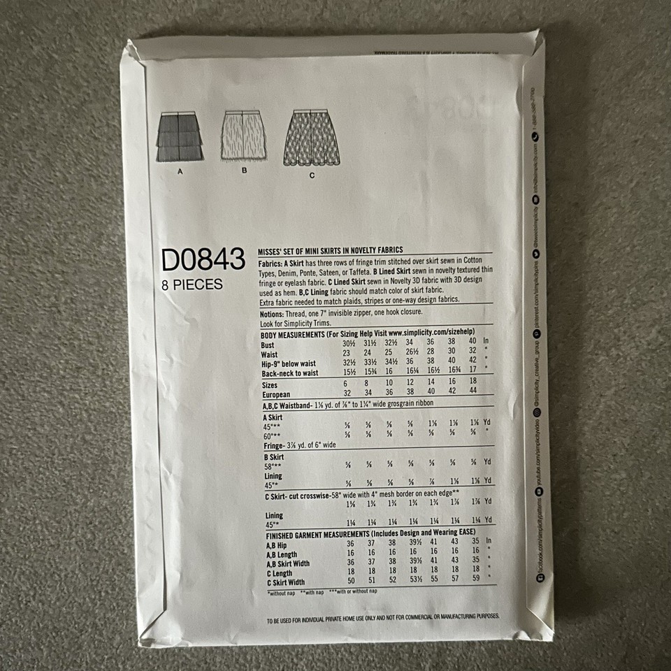 Simplicity 8515 Misses Novelty Mini Skirts Sewing Pattern Size 6-18 | eBay