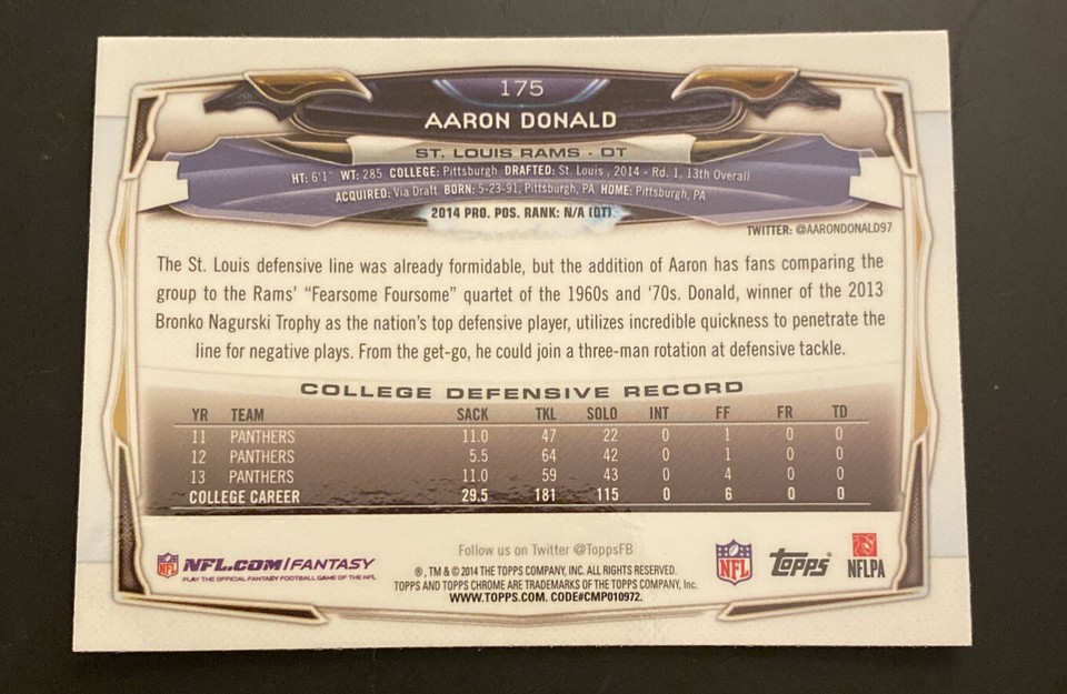 Aaron Donald 2014 Topps Chrome #175 Rookie Card RC Los Angeles Rams | eBay