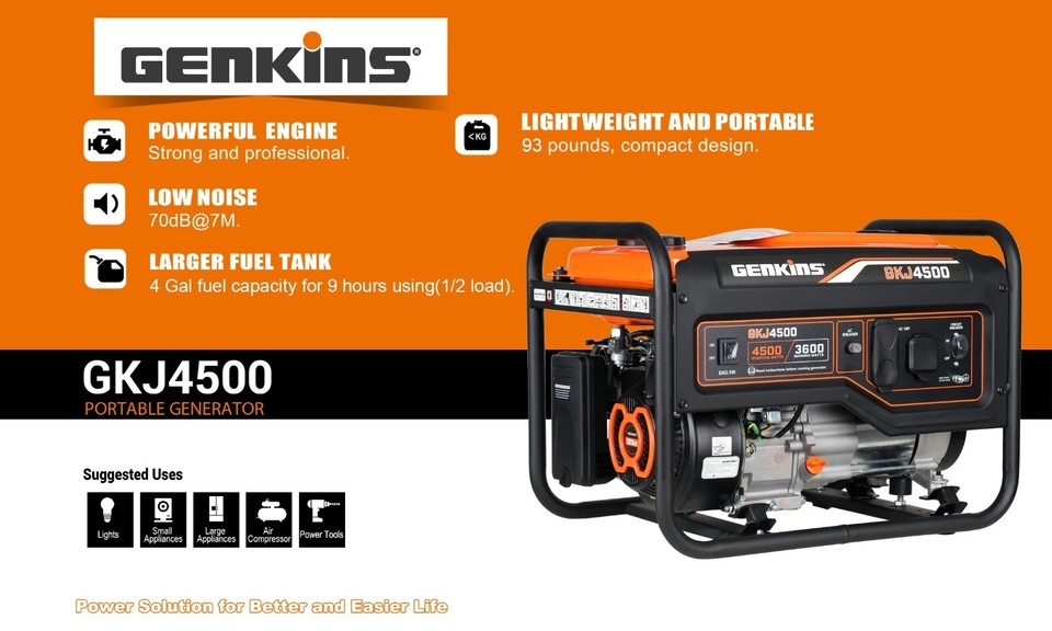 Genkins 4500 Watt Portable Power Generator 4 Stroke 233 cc Engine Gas ...