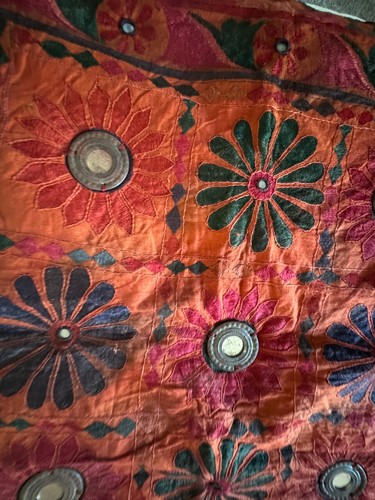 Antique Hand Created Bread Cloth | Orange, Fuchsia, Blue & Green | Plus ...