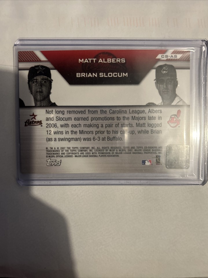 2007 Topps Co-Signers Dual Autographs Baseball Card #AS Matt Albers ...