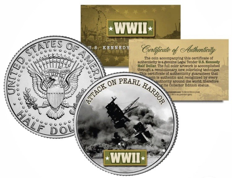 WW II 2 Coins 75th Remember Pearl Harbor Coin - & Kennedy WW II Attack ...