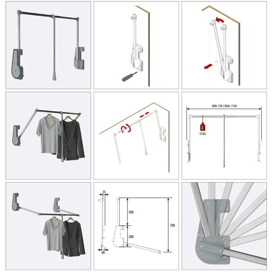 Pull Down Wardrobe Lift 15KG Heavy Duty With SOFT CLOSE Clothes Hanging ...