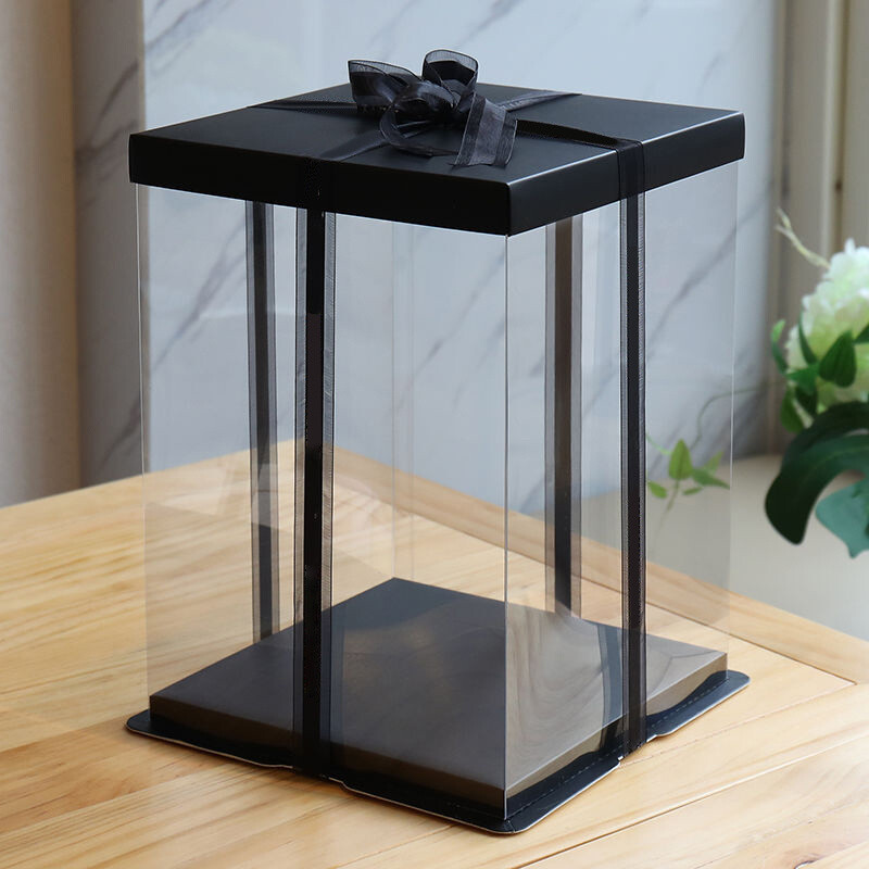 Clear PVC Present Gift Box Cake Packing Case With Ribbon Birthday ...