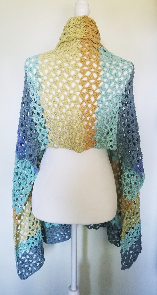 Shawl Wrap Spring Summer Weight Handcrafted yellow blue aqua New Cotton ...