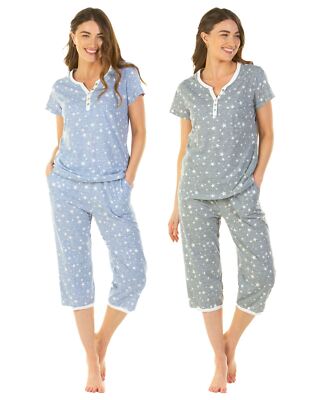 La Marquise Cotton Cropped Pyjamas Heather Stars Capri Short Sleeve ...