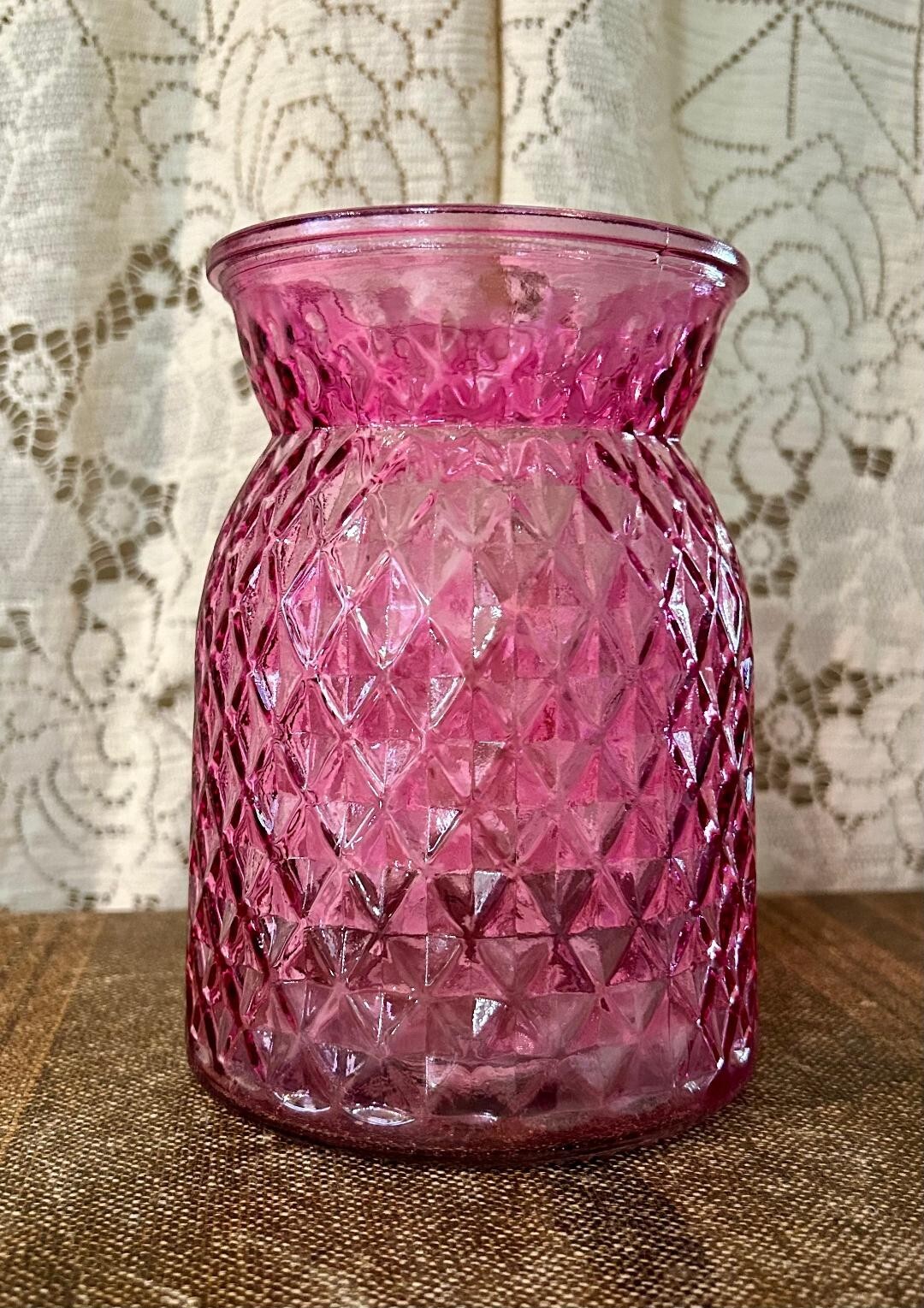Vintage Hot Pink Magenta Glass Vase with Diamond Pattern #3 | eBay