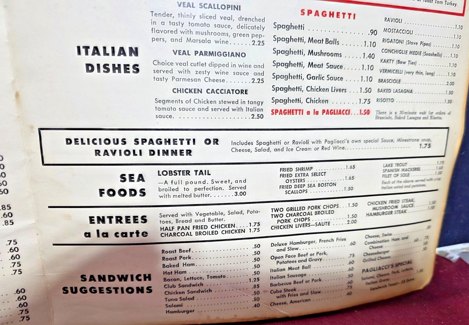 VINTAGE CLOWN MENU PAGLIACCI'S KINGSHIGHWAY & MANCHESTER ST LOUIS ...