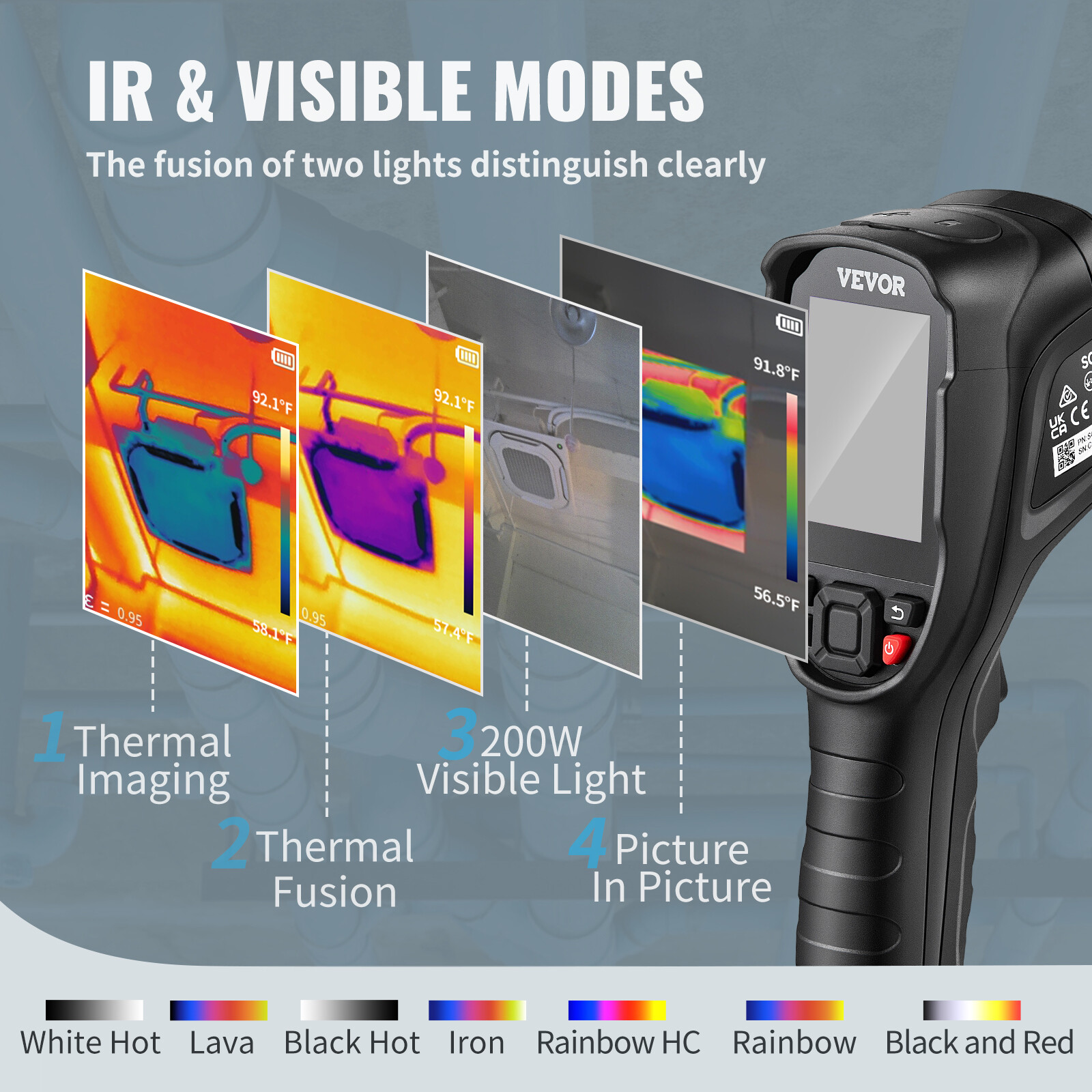 VEVOR Infrared Thermal Imager 2MP Visible Light Imaging Camera IR ...