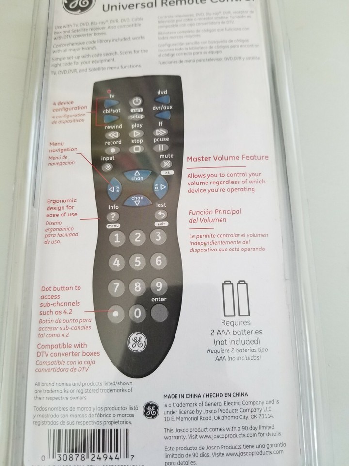 GE Universal Remote Control 4 Device Works With All Major Brands New ...