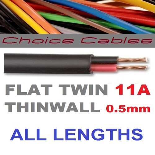 12v/24v AUTOMOTIVE 2 CORE FLAT TWIN THINWALL CABLE 0.5mm, 11A AUTO 2 ...