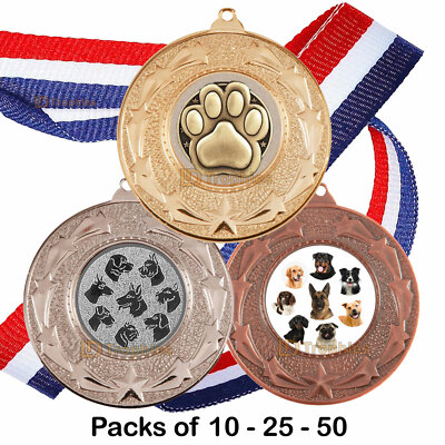 Dog Medals & Ribbons, Various Dog Breeds, Ideal Dog Show Packs of 10 ...