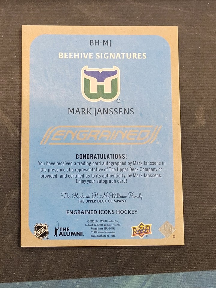 2024-25 UPPER DECK ENGRAINED ICONS BEEHIVE SIGNATURES MARK JANSSENS ...
