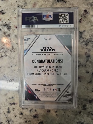 2018 Topps Fire Max Fried RC Auto 24/25 PSA 9 Magenta Braves Yankees | eBay