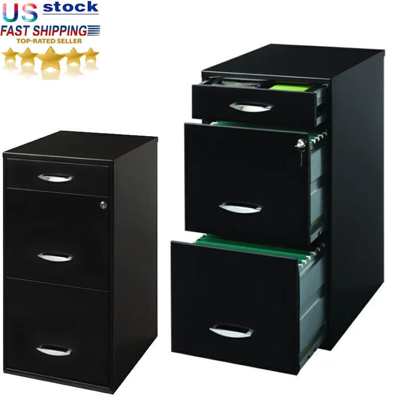 Filing Cabinet 3-Drawer Organizer File Vertical Office Storage w/ Lock ...