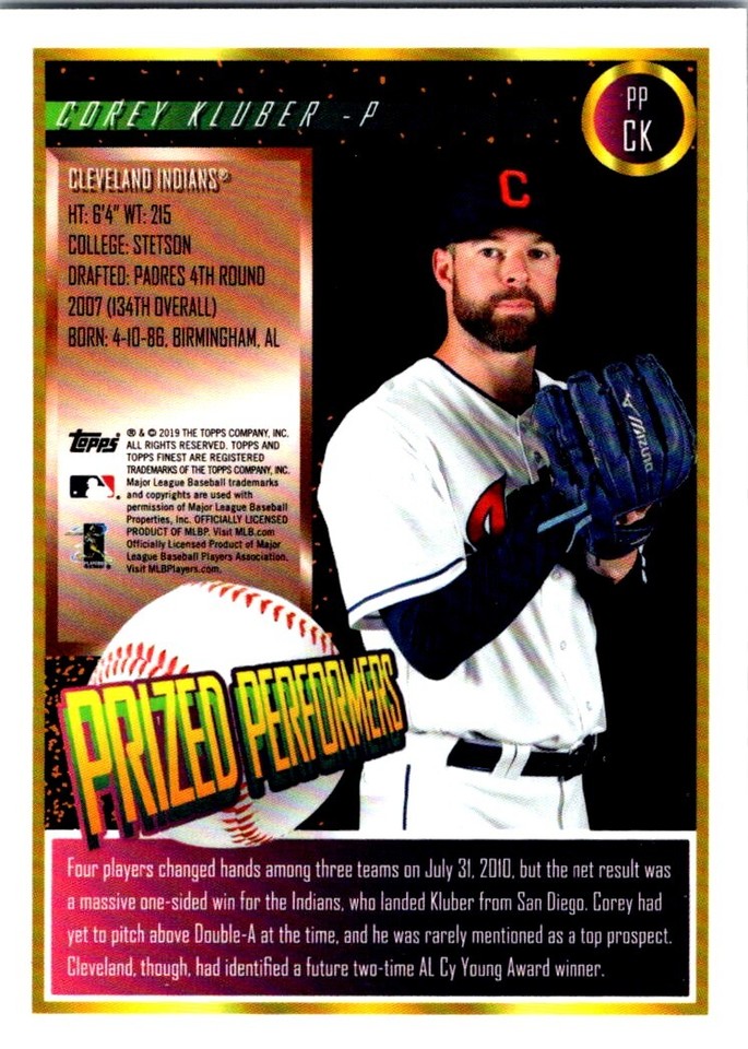 2019 TOPPS FINEST PRIZED Pinnacle Performers Corey Kluber #PP-CK | eBay