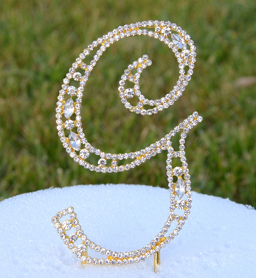 5" Crystal Rhinestone Gold Cake Topper Letter Monogram Golden Wedding ...