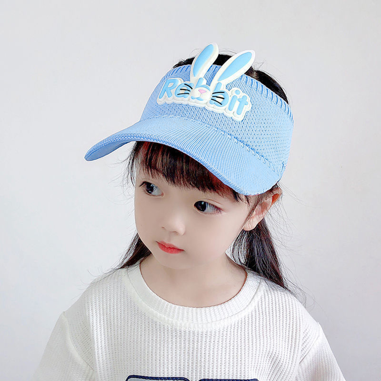 Girls Peaked Hat 3d Rabbit Ears Anti-uv Cute Kids Summer Beach Hat Non ...
