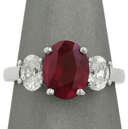 3ct Ruby Lab Created Diamond 14k White Gold Finish Engagement Ring For ...