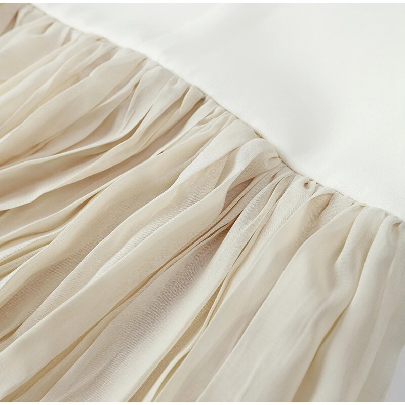 Beige Drop Waist Pleated Dress | eBay