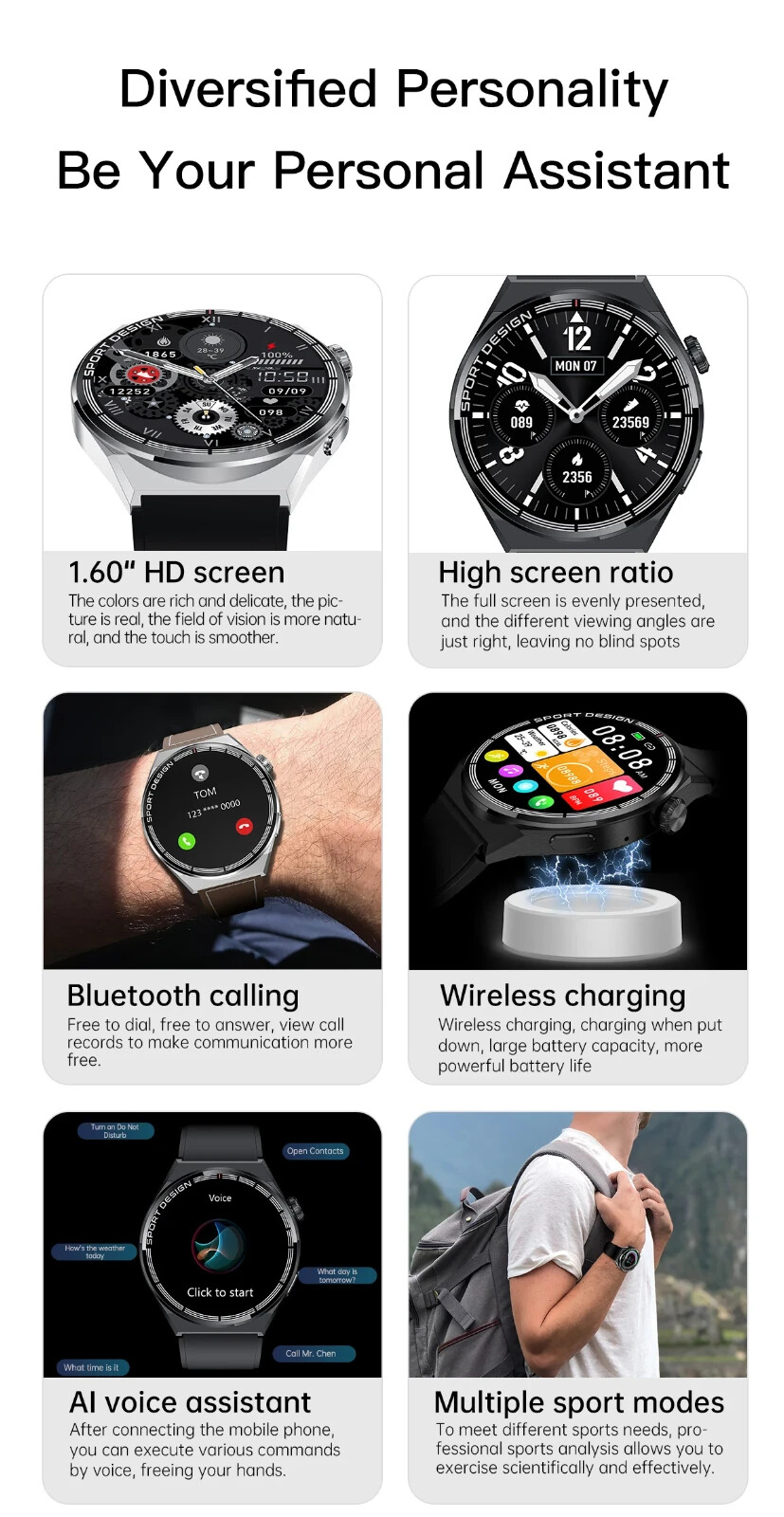 GT3 Max Smart Watch CHIAMATE Full Touch NFC Smartwatch di ricarica ...