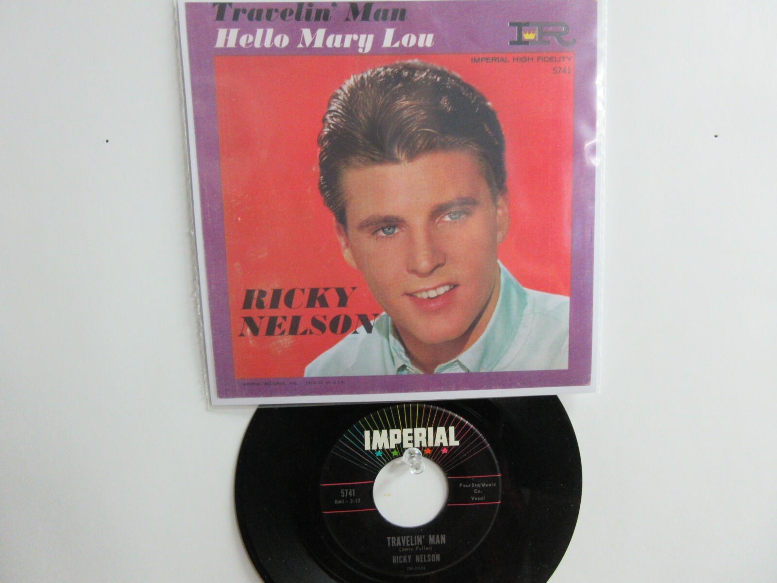 💥 ' RICKY NELSON ' HIT 45+PICTURE [ TRAVELIN'N MAN/HELLO MARY LOU ...