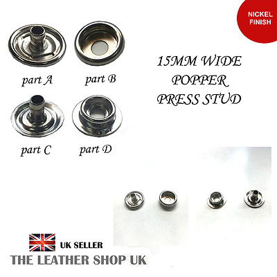 15mm Wide Nickle Finish Popper Press Stud For Leather Craft & Clothes ...
