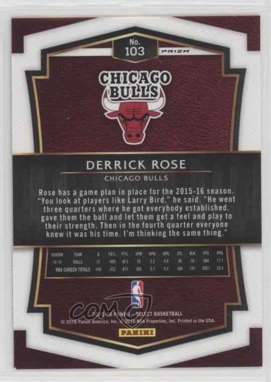 2015-16 Panini Select Premier Level Silver Prizm Derrick Rose #103 5x5 ...