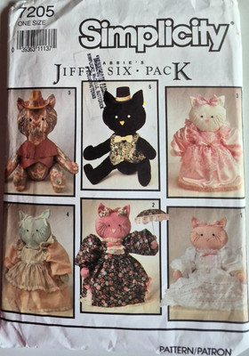 SIMPLICITY CRAFT PATTERN 7205 KITTYS CATS CLOTHES TO MAKE CUT VINTAGE ...